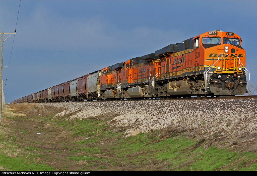 BNSF 6220 Leads a EB grain train.